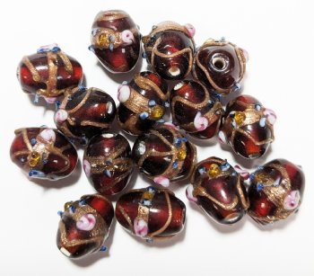 15 13x10mm Transparent Red Oval Wedding Cake Beads - Lampwork Beads